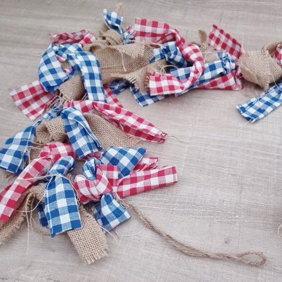 Accents | Burlap Red And Blue Gingham 72 In Garland Ties Bows Rustic ...